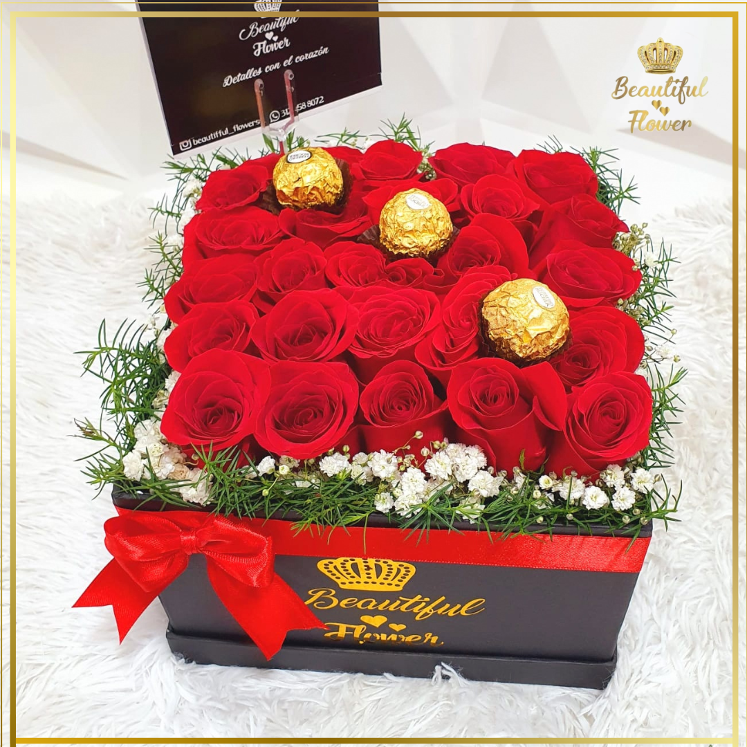 Caja De Rosas Y Chocolates Cua