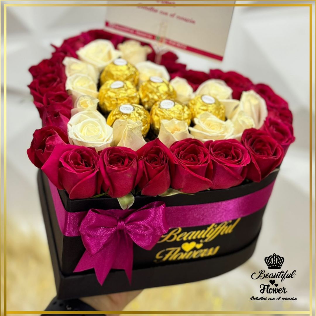 Caja|corazón|bi|color|con|chocolates